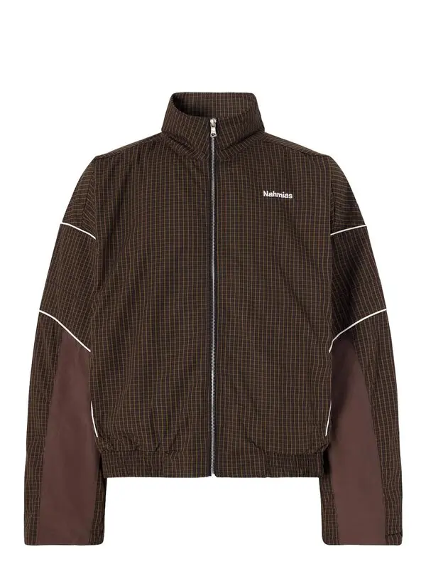 NAHMIAS Grid Checked Logo-embroidered Cotton Blouson Jacket - Brown