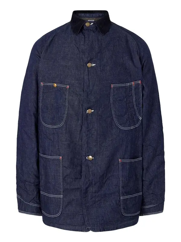 ORSLOW Corduroy-trimmed Denim Jacket - Blue