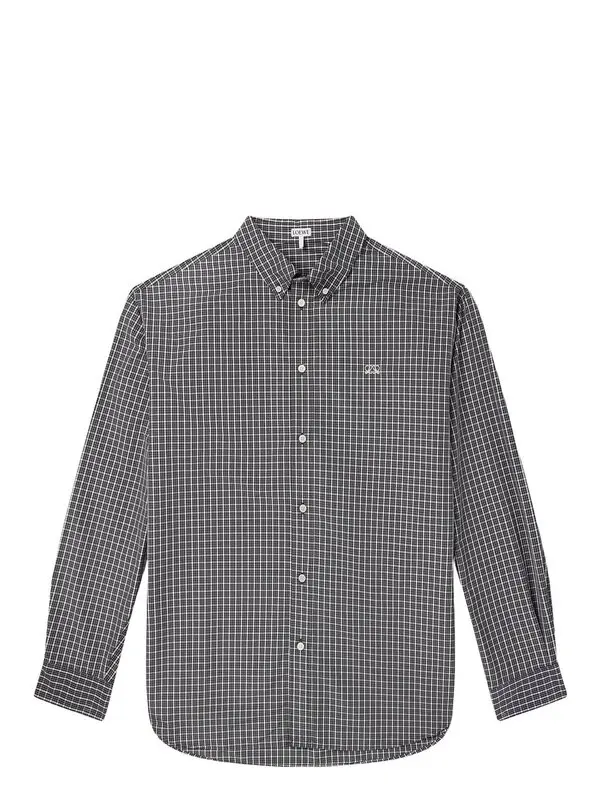 Loewe Logo-embroidered Checked Shirt - Gray
