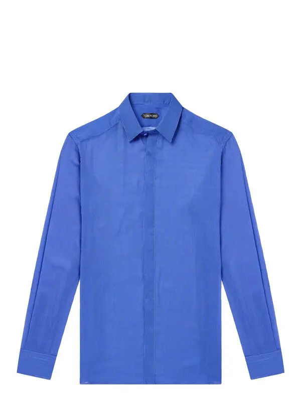TOM FORD Micro-striped Silk-organza Shirt - Blue