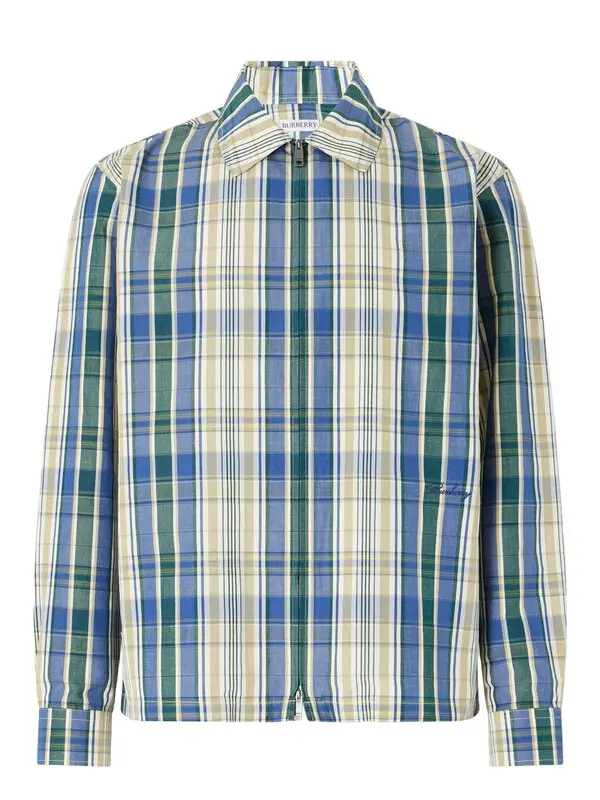Burberry Logo-embroidered Checked Cotton And Linen-blend Jacket - Blue