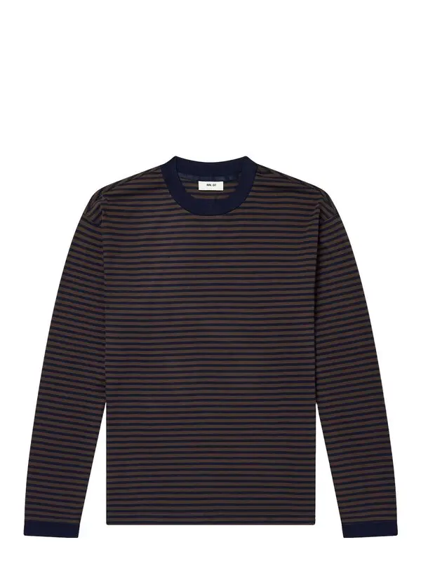 Nn07 Lionel 30040 Striped Organic Cotton-jersey T-shirt - Blue