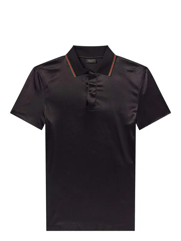 Gucci Stretch-satin Polo Shirt - Black