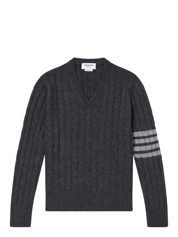 Thom Browne 4-bar Stripe Cable-knit Cashmere Sweater - Gray