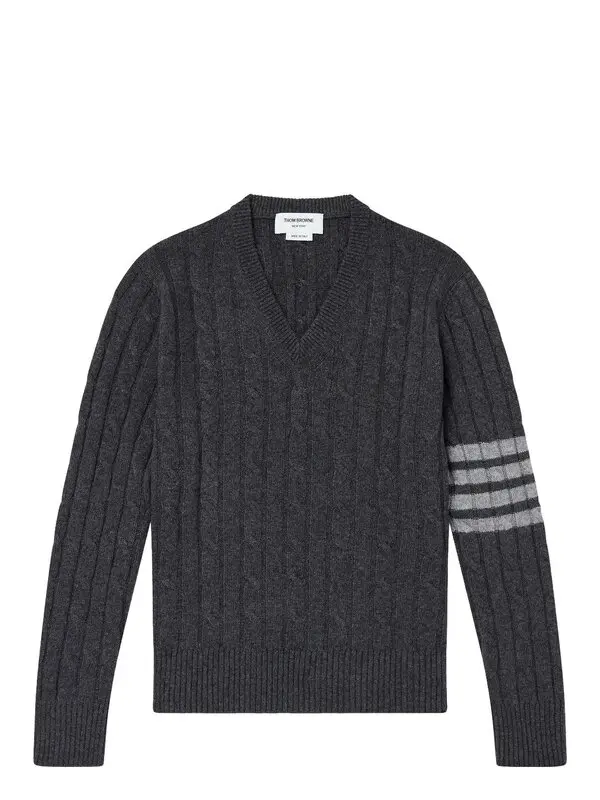 Thom Browne 4-bar Stripe Cable-knit Cashmere Sweater - Gray