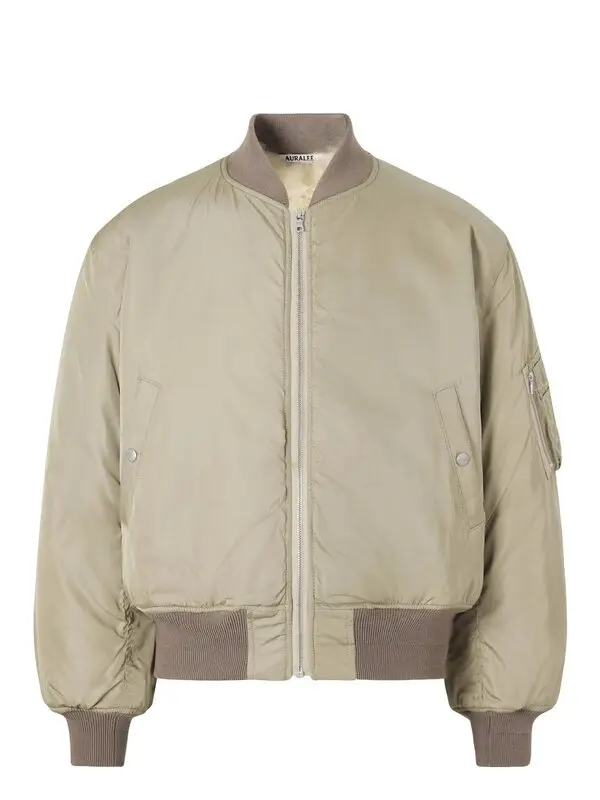 Auralee Shearling-trimmed Silk-twill Bomber Jacket - Green