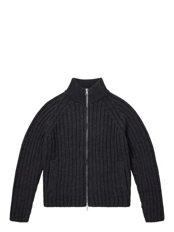 Our Legacy Ultra Ribbed Merino Wool Zip-up Sweater - Black