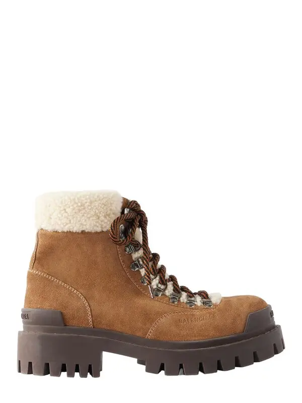 Balenciaga Shearling-trimmed Suede Boots - Brown