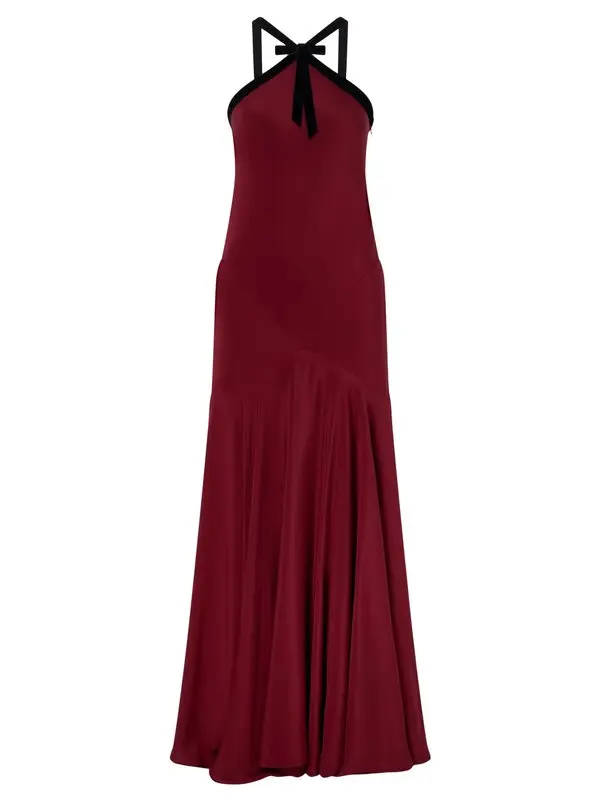 RODARTE Bow-detailed Velvet-trimmed Silk-crepe Gown - Red