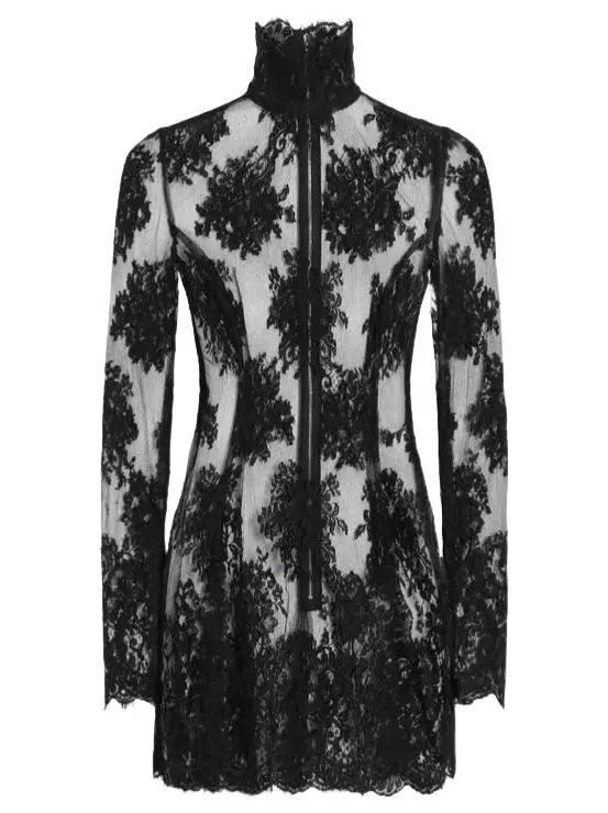 Dolce & Gabbana Lace High-neck Mini Dress - Black