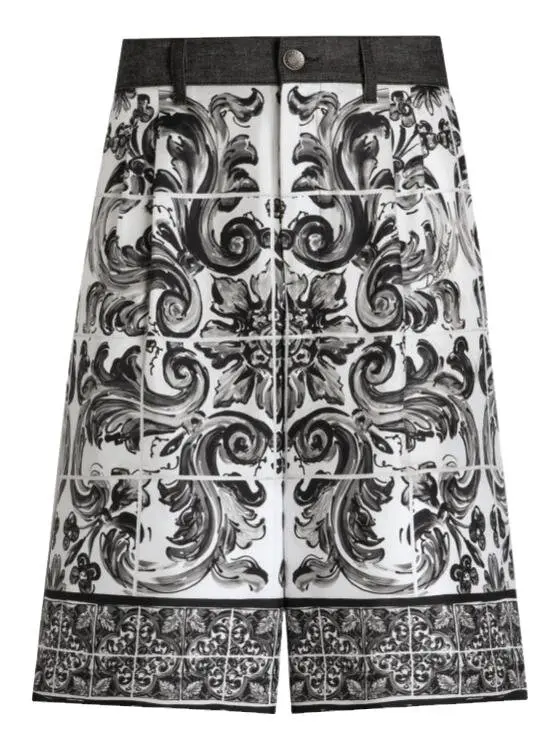 Dolce & Gabbana Majolica-print Denim Shorts - Gray