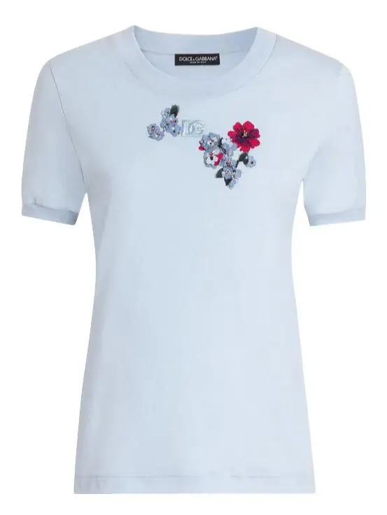 Dolce & Gabbana Floral-detail T-shirt - Blue