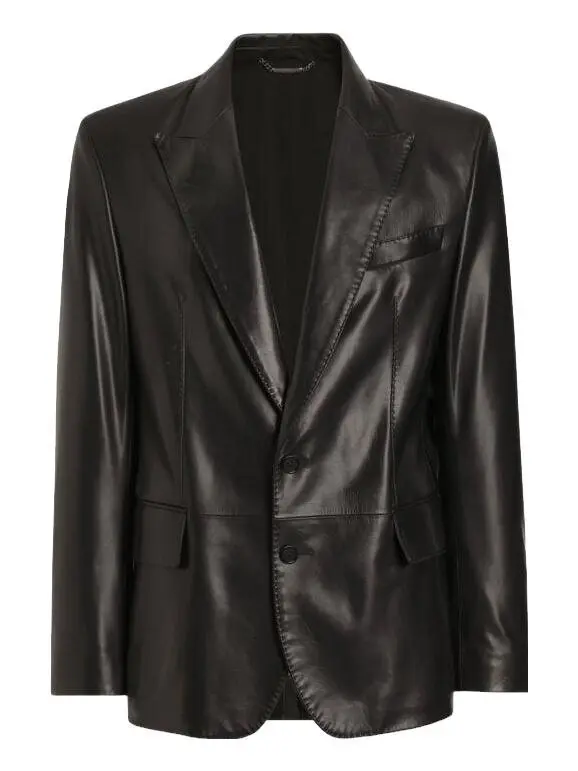 Dolce & Gabbana Buttoned Leather Blazer - Black