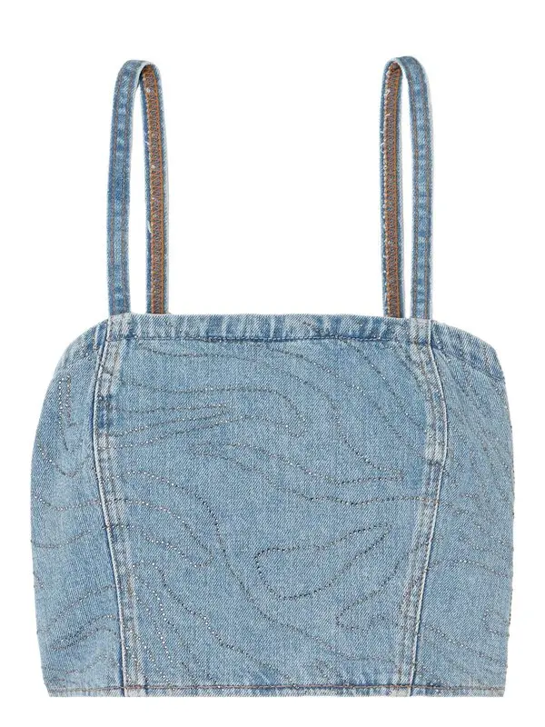 ROTATE BY BIRGER CHRISTENSEN Cropped Sequined Denim Top - Blue