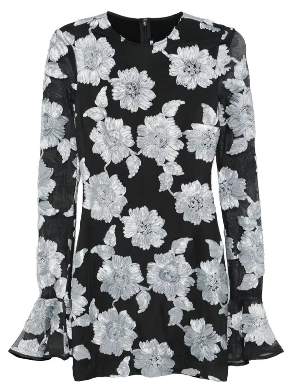 ROTATE BY BIRGER CHRISTENSEN Floral Appliqué Mesh Mini Dress - Anthracite