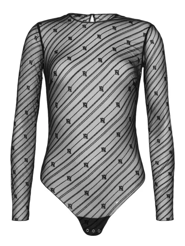 Elisabetta Franchi Long-sleeve Mesh Bodysuit - Black
