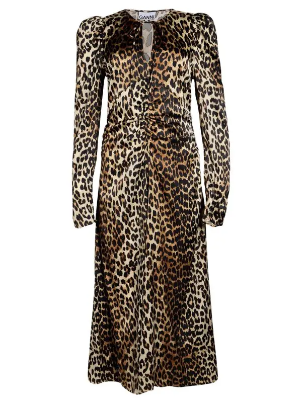 GANNI Leopardprint Flared Dress - Black