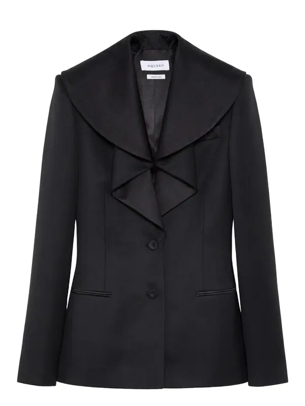 Alexander McQueen Ruffled Collarless Fitted Blazer - Black