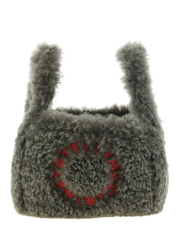 Stella McCartney Shearling Logo Shoulder Bag - Gray