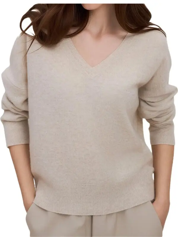 Marella Ribbed V-neck Knit Top - Light Brown