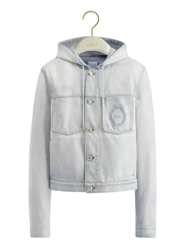 Dior Medaillon Embroidered Hooded Jacket - Light Blue