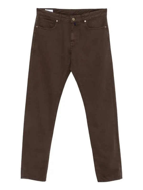 Incotex Logo-patch Belt-loop Trousers - Dark Brown