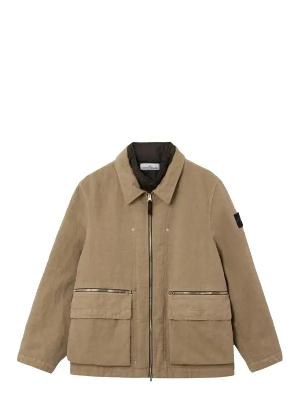 Stone Island Logo Patch Zip-up Jacket - Biscuit