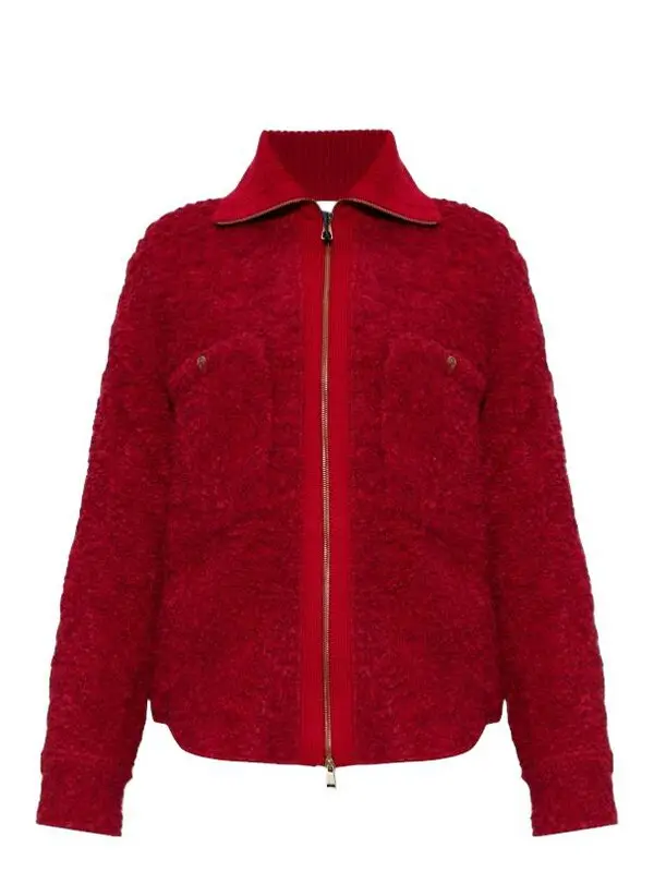 Moncler Bouclé-knit Zip-up Cardigan - Red