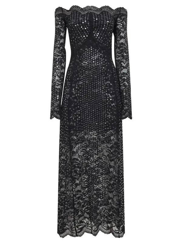 Rabanne Off-shoulder Sequin Lace Dress - Black