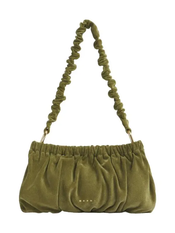 Marni Green Suede Ruffles Clutch Bag - Thyme