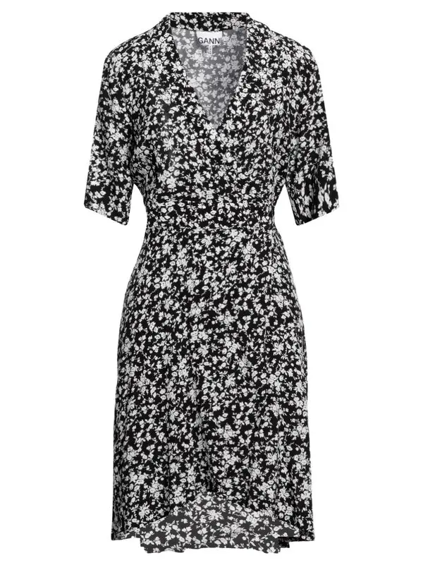 GANNI Floralprint Shirt Dress - Black