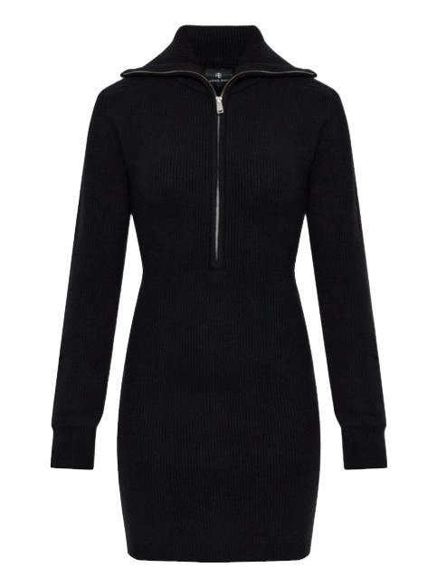 ANINE BING Half-zip High-neck Ribbed Dress - Black