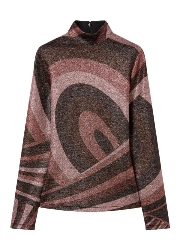 Emilio Pucci Iride Print High-neck Lurex Top - Pink And Brown