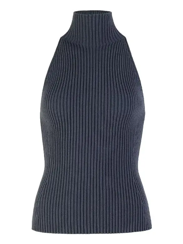 Alaïa Ribbed Halter Neck Top - Gris Bleu