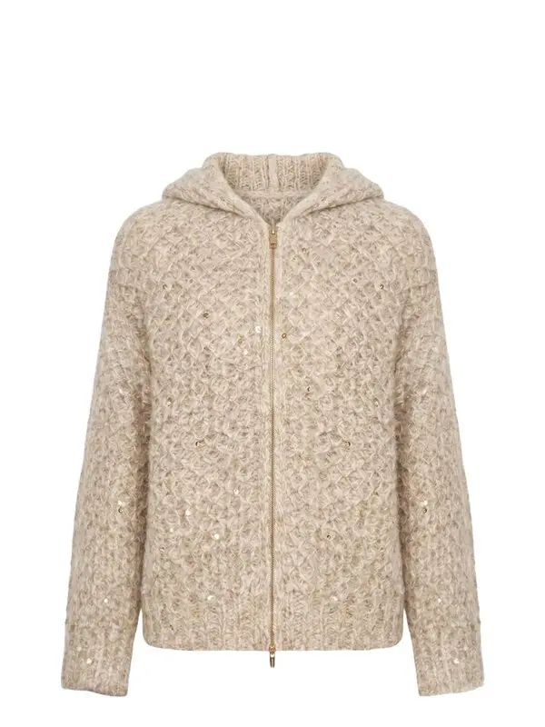 Peserico Sequined Hooded Zip Cardigan - No