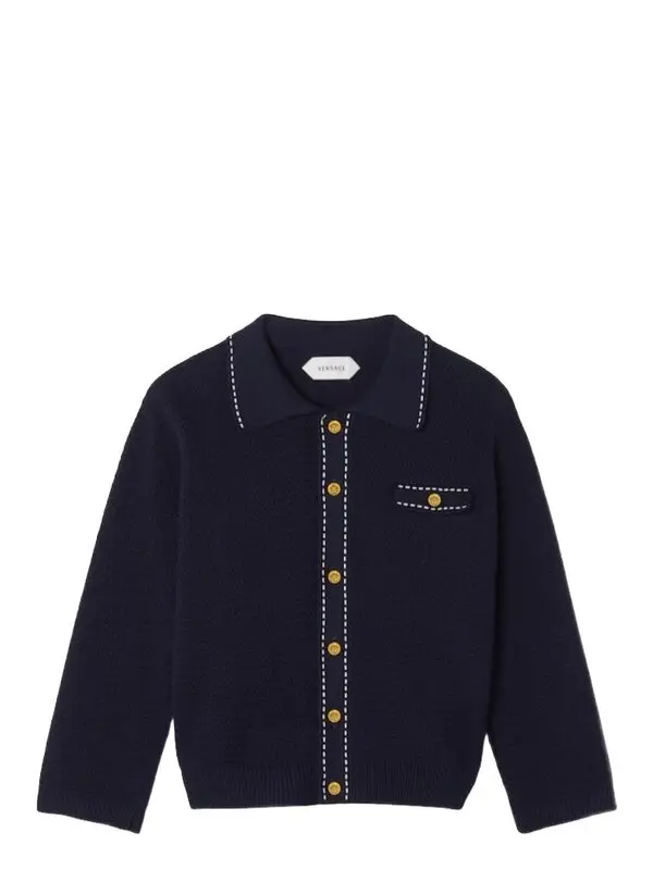 Versace Contrast-stitch Waffle-knit Cardigan - Navy