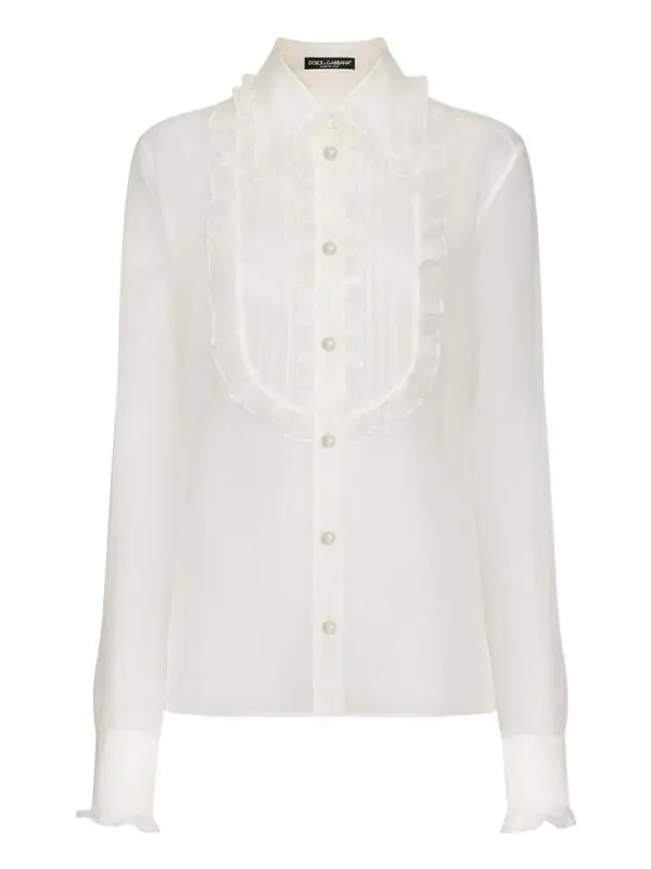 Dolce & Gabbana Ruffled Sheer Cotton Blouse - White