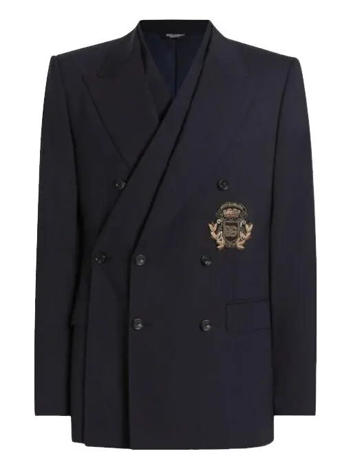 Dolce & Gabbana Double-breasted Crest-embellished Blazer - Blue