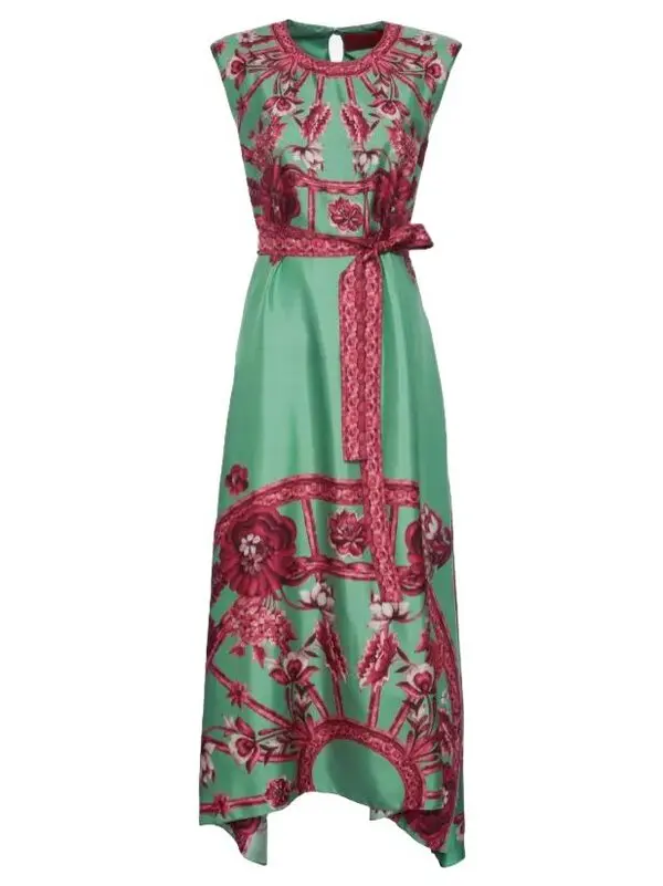 La DoubleJ San Carlo Floral Printed Midi Dress - Green
