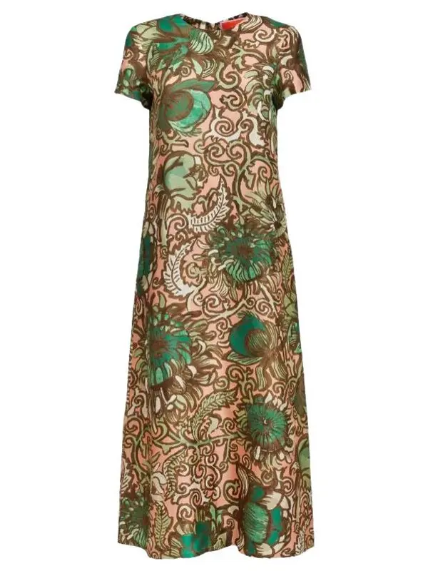 La DoubleJ Swing Floral-print Silk Shirt Dress - Brown
