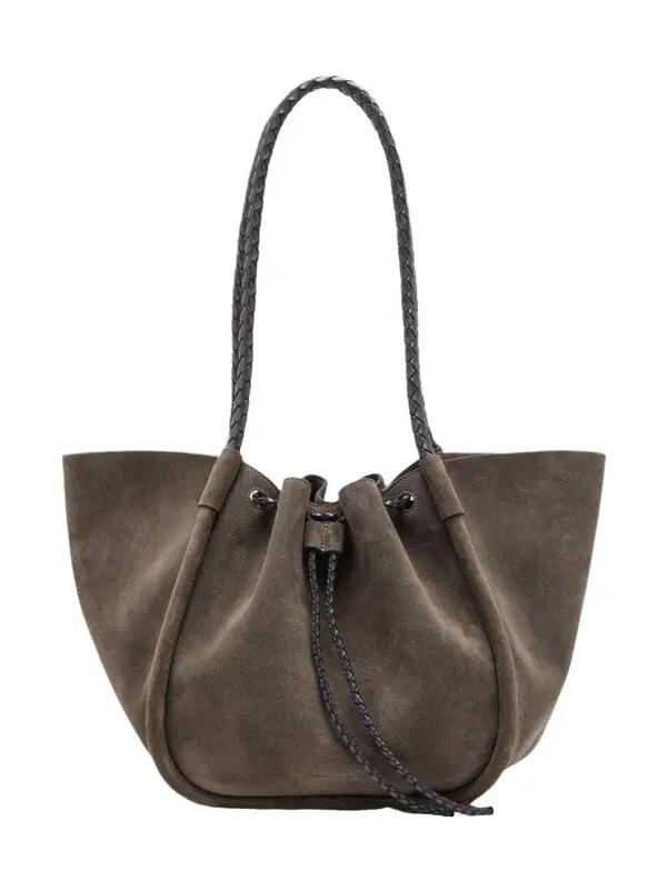 Proenza Schouler Large Ruched Tote In Suede And Braided Calf - Graphite