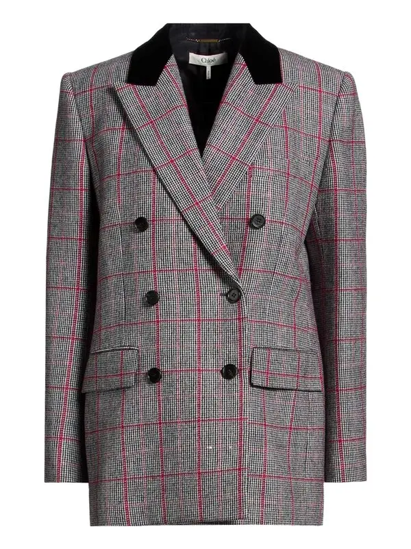Chloé Plaid Double- Blazer - Grey