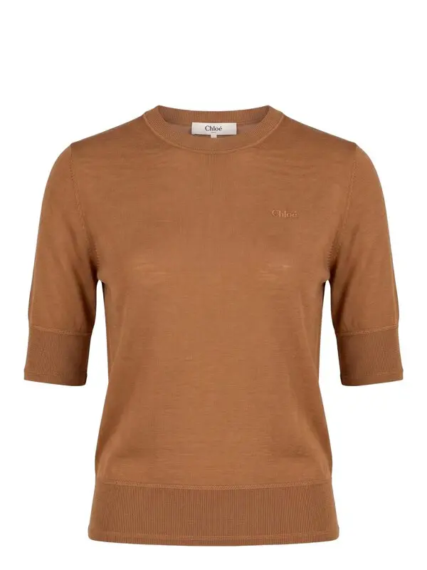 Chloé Solid-color Wool Short-sleeved Knit Top - Brown