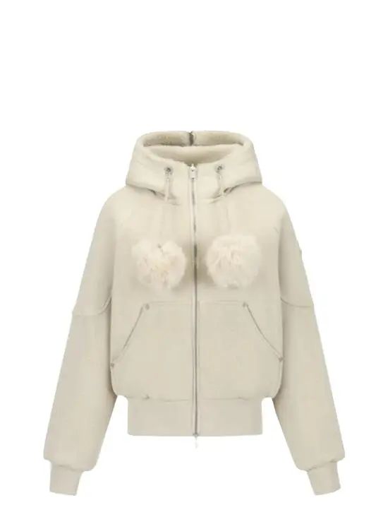 Moose Knuckles Oro Bunny Pom-pom Zip-up Reversible Hoodie - White