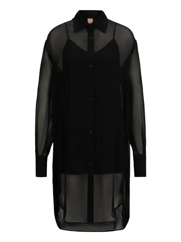 Hugo Boss Sheer Long Shirt Dress - Black