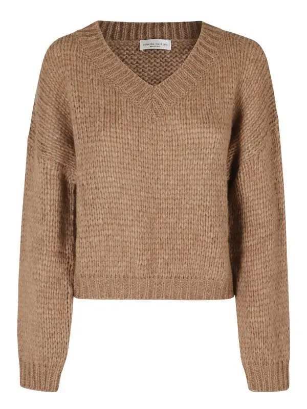 ROBERTO COLLINA V-neck Sweater - Camel