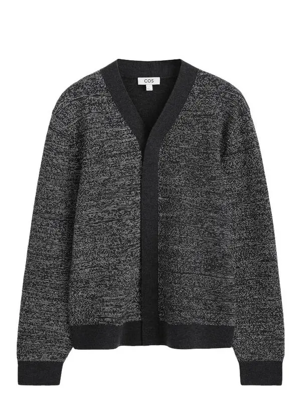 Cos Contrast-detail Wool V-neck Cardigan - Gray