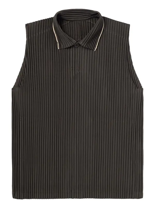 Issey Miyake Embroidered Pleated Polo Shirt - Green