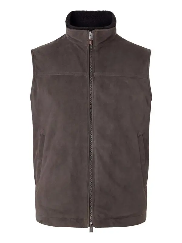 Canali Padded Shearling-trimmed Suede Gilet - Brown