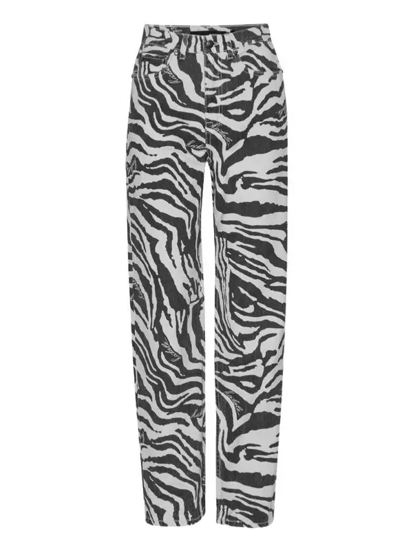 ROTATE BY BIRGER CHRISTENSEN Zebra Printed Straight Leg Jeans - Black
